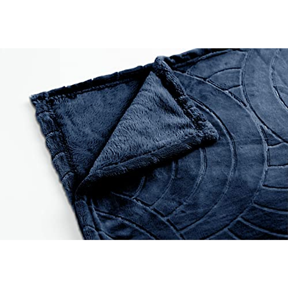 SOFTBEAR Navy Blue Throw Size Blanket Flannel Fleece Semi-Circular Pattern, Soft, Fluffy, Plush and Warm Blanket for Bed, Couch, Sofa, Camping