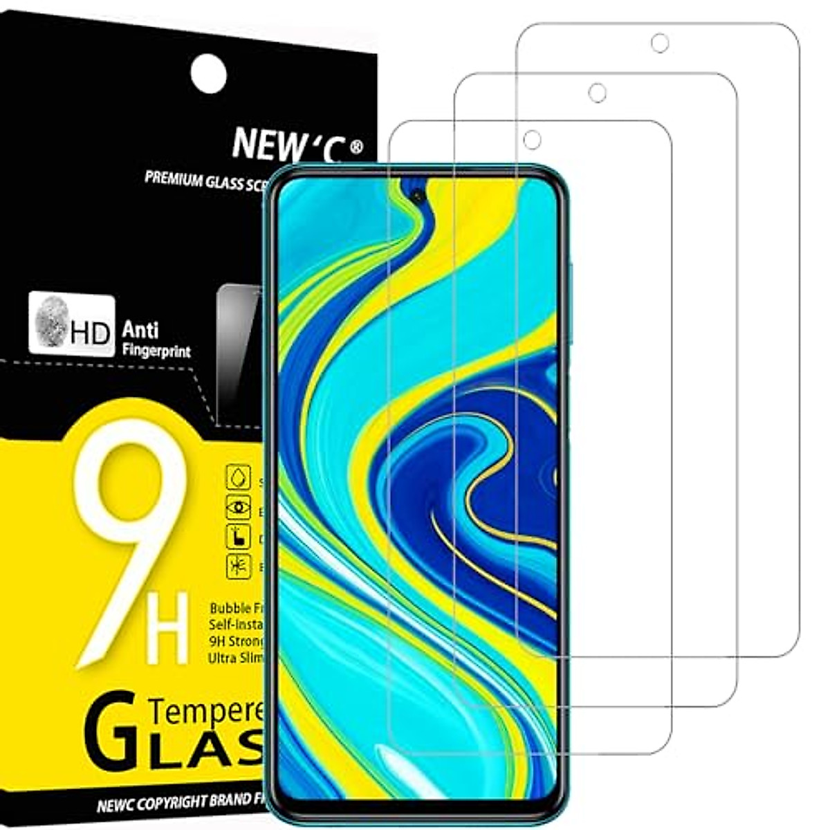 NEW'C 3 Pack Designed for Xiaomi Redmi Note 9S, 9 Pro, 9 Pro Max Screen Protector Tempered Glass, Case Friendly Anti Scratch Bubble Free Ultra Resistant