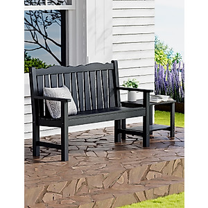 LAHAAP Outdoor Rocking Chairs Set, Weatherproof HIPS Outdoor Furniture, Include 2 Patio Rocking Chairs + Outdoor Bench, Suit for Garden, Porch, Lawn & Backyard(Black)