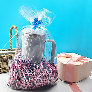 Amsthow Clear Basket Bags, 20CT Cellophane Bags with Bows, 12 x 18-inch Gift Wrap for Baskets, Favors, Small Fruit, Goodie Treats, Holiday Decorations