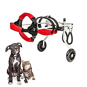 QingYi Dog Wheelchair , Adjustable Animal Exercise Wheels,Cart Pet Wheelchair for Handicapped Hind Legs Small Pet/Cat/Dog Walk (XXS), Red