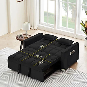 Eafurn 3 in 1 Sleeper Couch Sofa Bed,Convertible Pull Out Loveseat with Adjustable Backrest and Side Pocket,Comfy 2 Seater Love Seat Lounge Sofa & Couches for Living Room Apartment