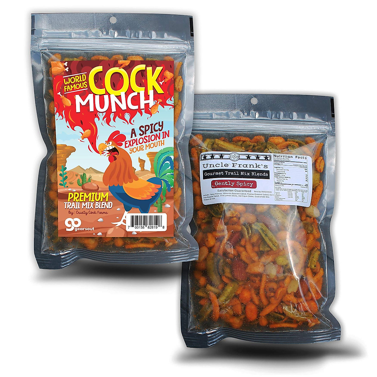 Cock Munch Spicy Trail Mix - Funny rooster and flames design - Edible gifts for men - Spicy mix, Made in the USA