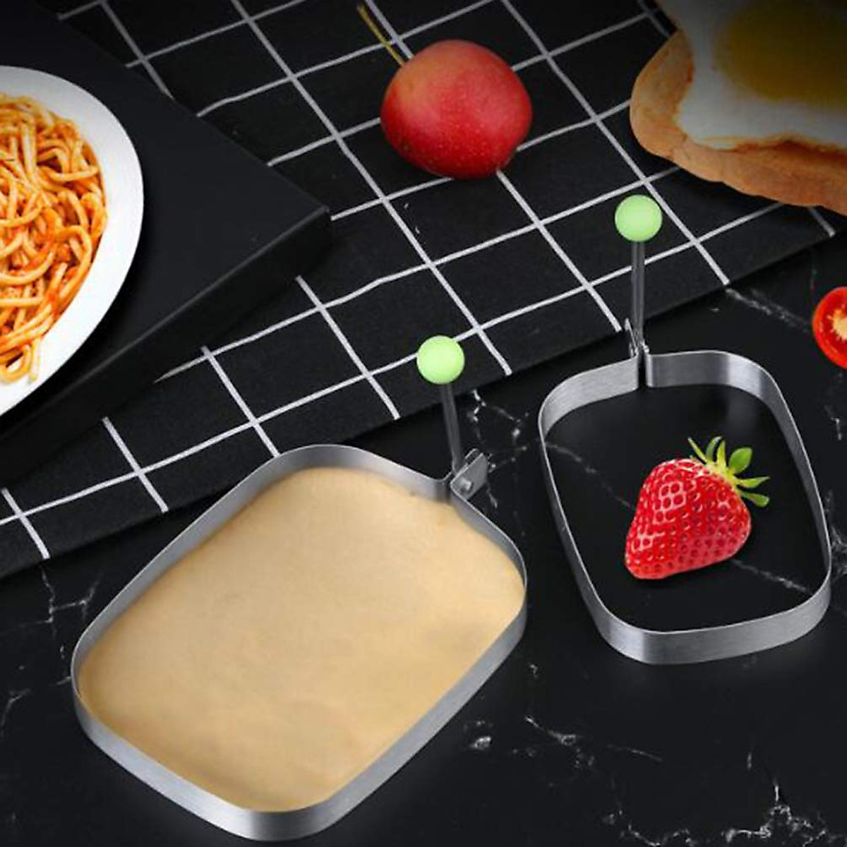 TOPBATHY 5pcs Mousse Rings Cake Baking Egg Rings Stainless Steel Shaper Rectangular Non Stick Pastry Mold Mould for Kitchen Cooking Size M 709ml