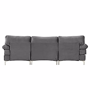 Divano Roma Furniture Modern Velvet L-Shape Sectional Sofa, with Extra Wide Chaise Lounge Couch, Grey
