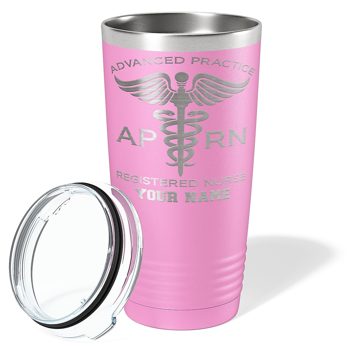 Personalized APRN Advanced Practice Registered Nurse Gift on Blush 20 oz Stainless Steel Tumbler with Lid - Insulated Cup - Custom Travel Mug