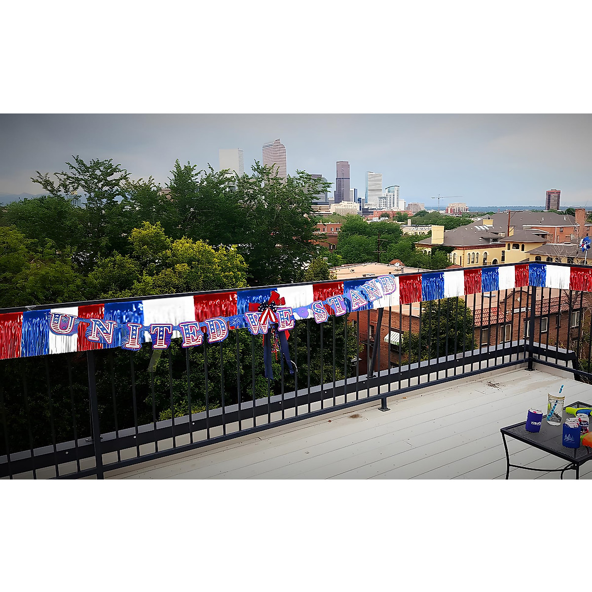 4th of July Decorations 4 Pack Tinsel Foil Fringe Garland Curtains Streamers Hanging Red White Blue Fringe Backdrop Banner for Parade Floats Decorations 4th of July America Patriotic Day Memorial Day