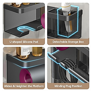 Boomersun Hair Dryer Holder, Blow Dryer Organizer, Hair Dryer Holder Wall Mounted with Shelf for Bathroom, Salon, Bedroom Organizers & Storage(Matte Grey)