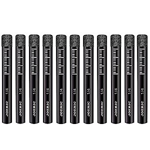 JOERIC Black 1/4" Dry Diamond Drill Bits Set, 11 PCS 6mm Diamond Core Drill Bit with Storage Bottle for Granite Marble Tile Ceramic Stone Glass Hard Materials (Not for Wood)