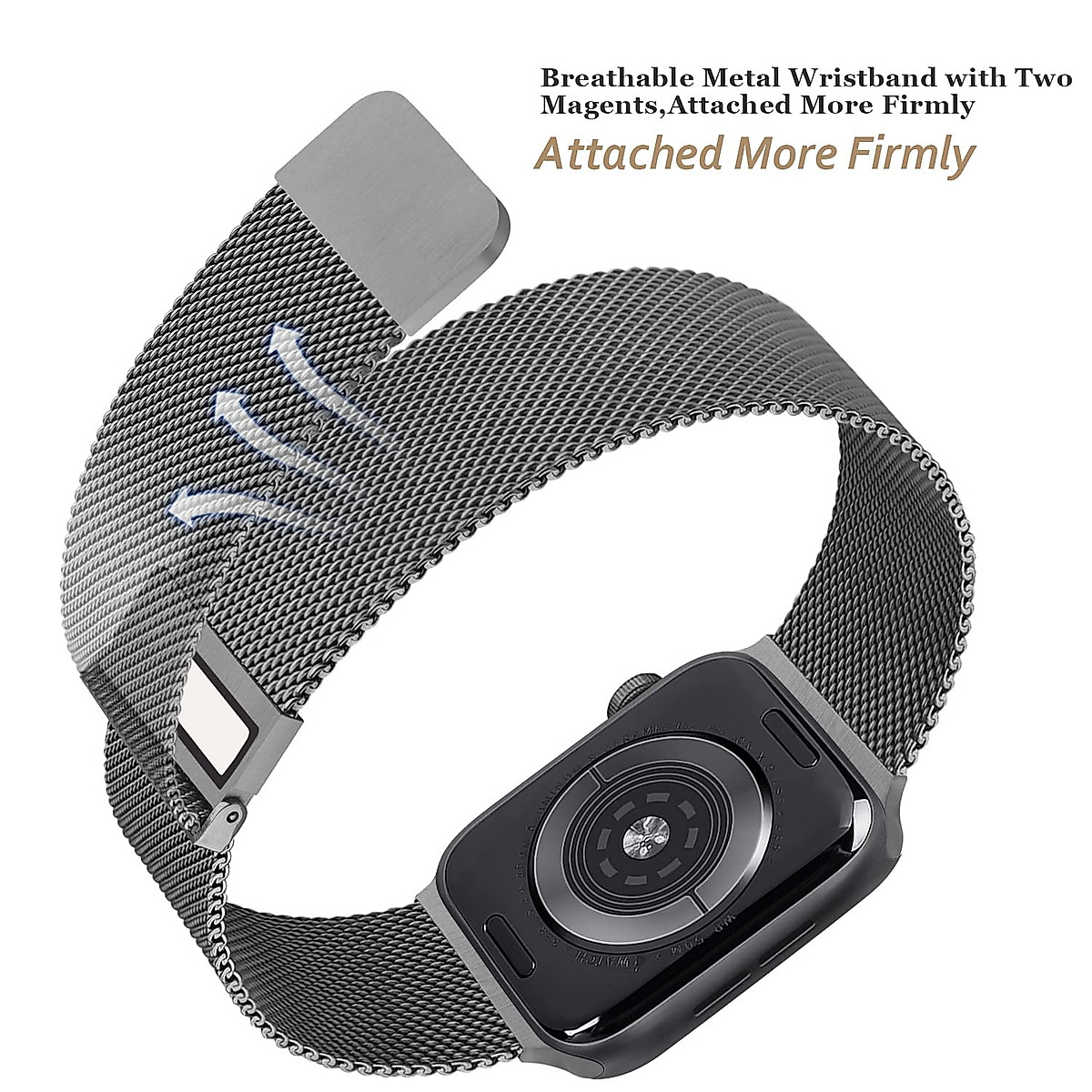 [2 PACK] Metal Stainless Steel Bands Compatible with Apple Watch Bands Series 8 7 6 5 4 3 2 1 SE 42mm 44mm 45mm, Mesh Loop Magnetic Milanese Strap for iWatch Bands (Black & Graphite)