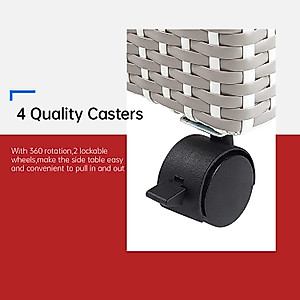 PayLessHere Outdoor PE Wicker Side Table Patio Coffee Table, Wicker Rattan Porch Coffee Table with Storage Shelf, Aluminum Frame, Gray