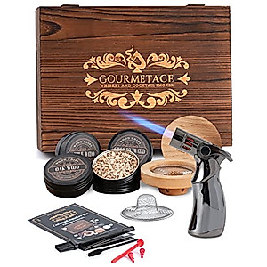Cocktail Smoker Kit with Torch – Drink Smoker Infuser Kit with Pro Torch, Nozzles & Lid – 100% Natural Hickory, Oak, Cherry & Apple Wood Chips – Smoked Cocktail, Bourbon or Whiskey Kit (No Butane)
