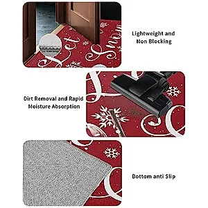 Kitchen Rug,Snowman Christmas Cardinal Non Slip Doormat Absorbent Carpet,Winter Snowflakes Red Back Front Door Mat Washable Floor Mat for Bathroom Bedroom Entryway 16x24in