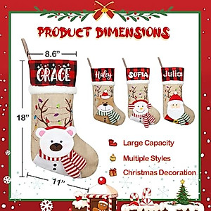 Dreamdecor Christmas Stockings Personalized with Name, 18" Christmas Stocking Deer Gnome Santa Snowman Burlap Plaid Xmas Stocking Holiday Christmas Decoration Gifts for Family Kids