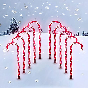 10 Pack 21in Candy Cane Pathway Lights (with Stakes) Outdoor Markers Christmas Decorations Lights with 8 Lighting Modes, for Xmas Holiday Party Walkway Patio Garden Decor