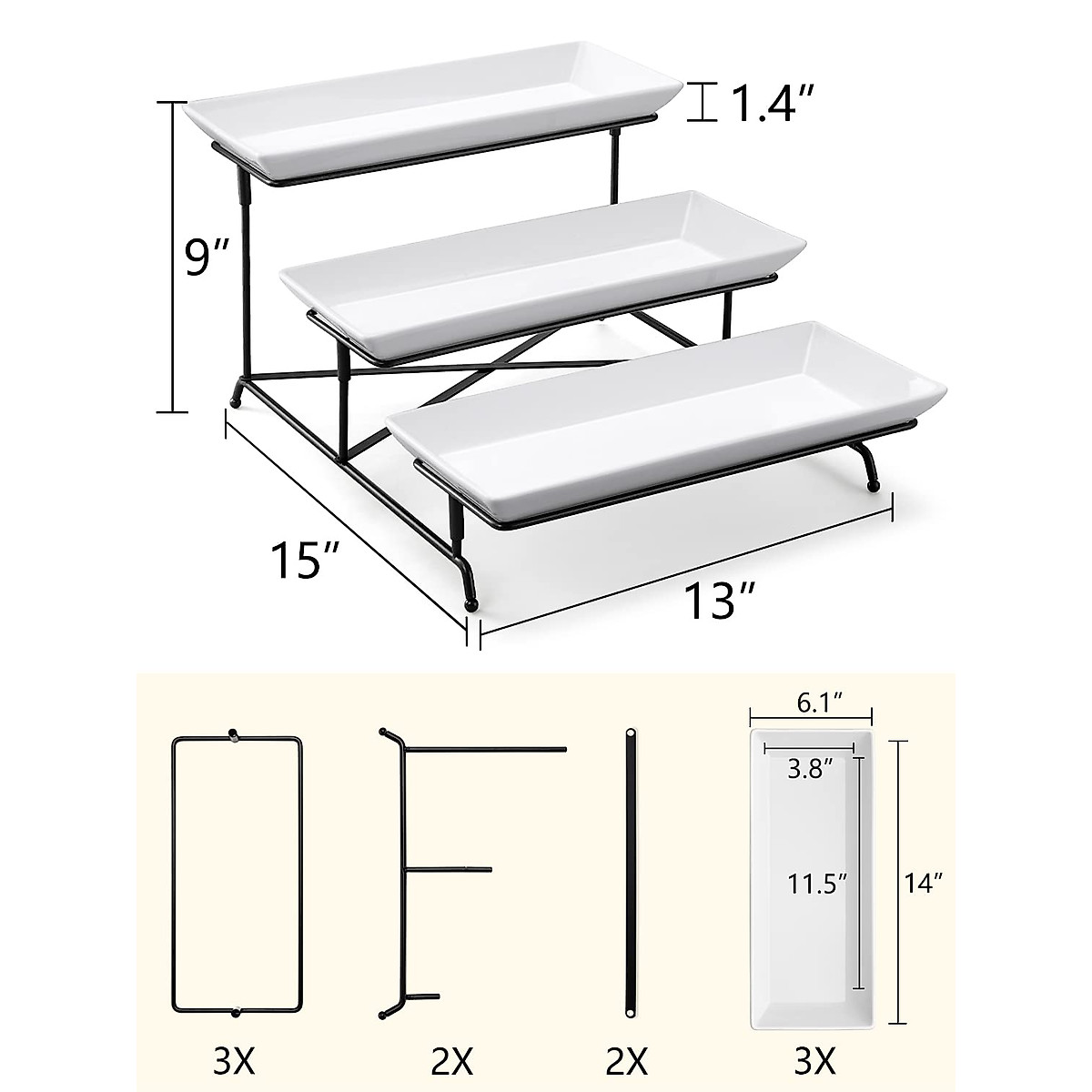 Yedio 12 Inch and 14 Inch 3 Tier Serving Tray