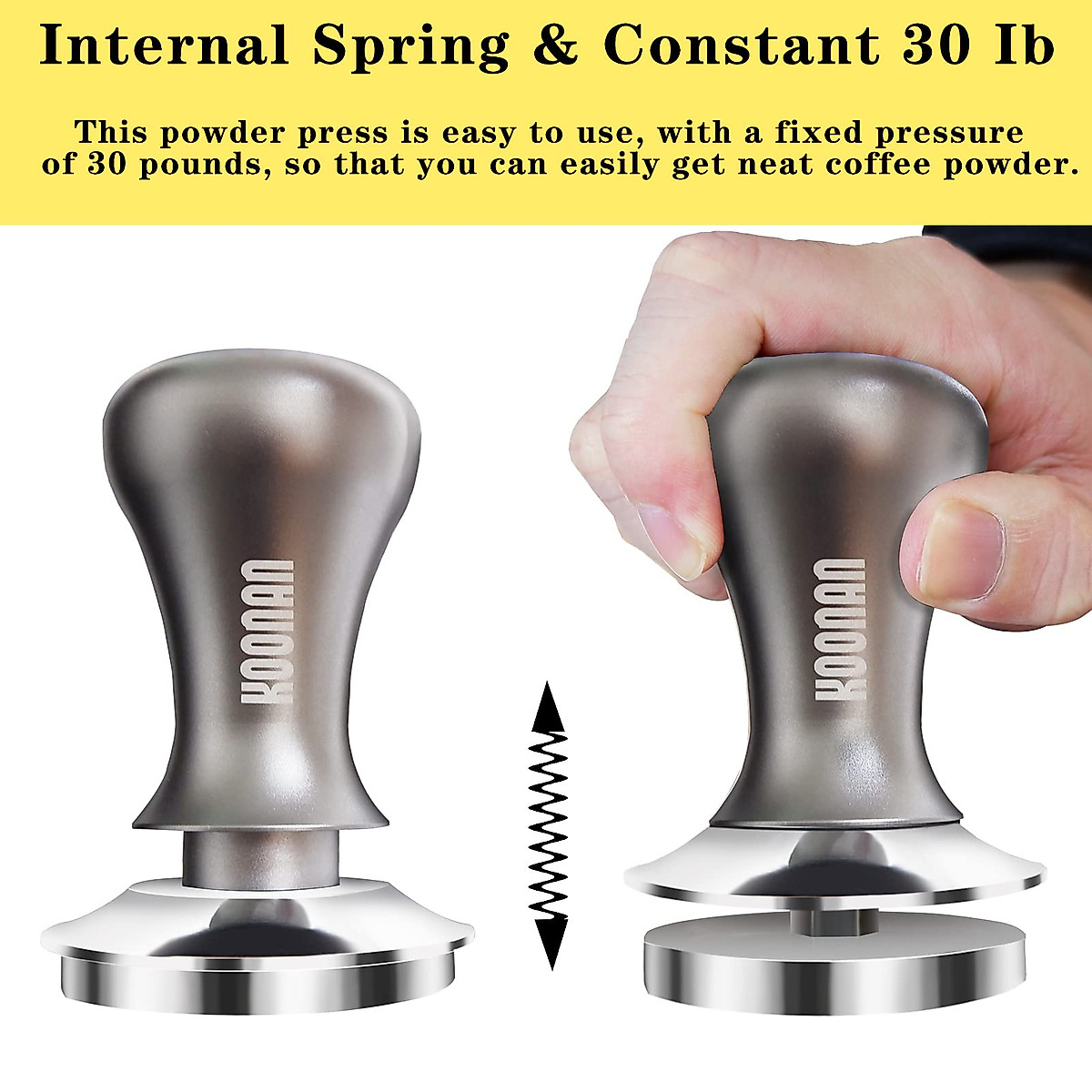 53mm Espresso Tamper, Professional Coffee Tamper with Calibrated Spring Loaded, Ergonomic Handle, Fascinating and Comfortable Grip, Flat Stainless Steel Base for Espresso Machine