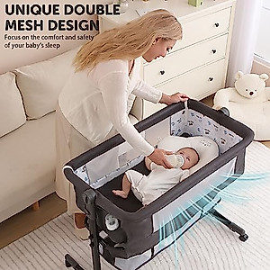 YADAQE Baby Bassinet, Baby Basinet Bedside Sleeper, Easy to Fold Portable Crib Side Bassinet 2023new Style Girl/boy bassinets (Gray)