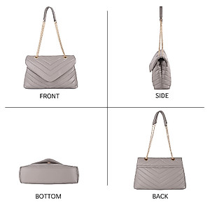 LMKIDS Quilted Crossbody Bags for Women, Trendy Roomy Shoulder Handbags with Flap Gold Hardware Chain Purses Shoulder Bag (Grey)