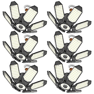 Led Garage Lights 6 Pack 220W Led Garage Ceiling Lights 6+1 Panels Super Bright Deformable Garage Lights Screw into E26/E27 Base Garage Light for Shop Basement Workshop Attic