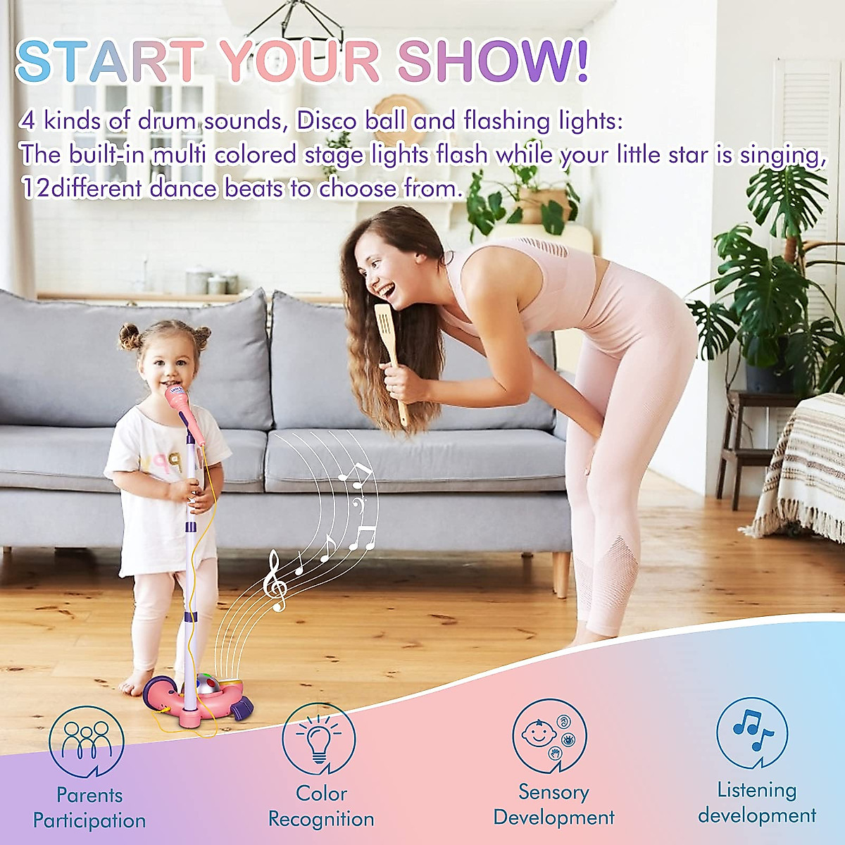 CYURMJUN Kids Microphone with Stand, Kids Karaoke Machine Music Toys, Toy Microphone with Stand for Kids Boys Girls Birthday