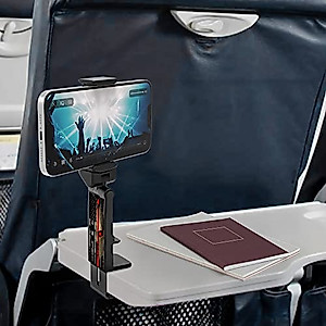 Travel Accessories, Universal Seat Back Tray Table Hands Free Phone Clip Holder, Adjustable Pocket Size Airplane Travel Essentials Compatible with iPhone and Android American Flag Spartan Skull