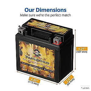 Pirate Battery YTX5L-BS Maintenance Free Replacement Battery for ATV, Motorcycle, and Scooter: 12 Volts, 5 Amps, 4Ah, Nut and Bolt (T3) Terminal