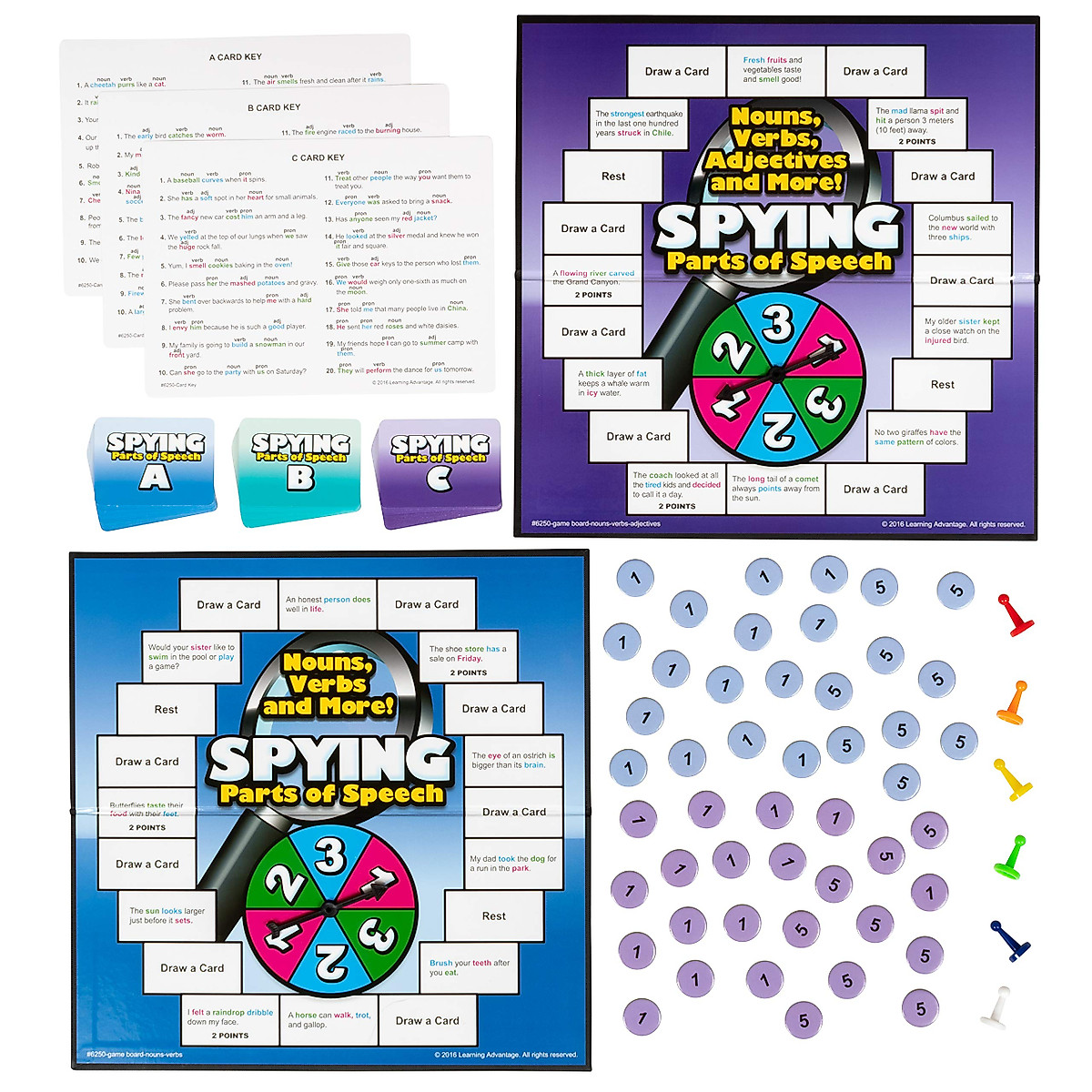 LEARNING ADVANTAGE Spying Parts of Speech - Board Games for Kids - Word Games - In-Home Learning - Sentence Building