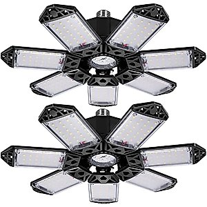 HFengQ 2-Pack LED Garage Lights, 200W Garage Light with 7+1 Multi-Position Panels,20000LM 6500K Deformable LED Ceiling Shop Lights for Garage, Workshop, Basement,Warehouse