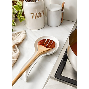 LE TAUCI Spoon Rest, Ceramic Spoon Rest for Stove Top, Spoon Rest for Kitchen Counter, Modern Farmhouse Kitchen Spoon Holder, Heat-Resistant Cooking Utensil Rest, Set of 2, White