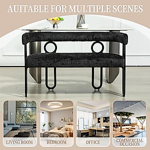 Lin-Utrend Small Loveseat Sofa, Comfy, Chenille Fabric Sofa with Metal Legs,Upholstered Love Seat Chairs for Living Room Dining Kitchen Office Studio (Black, Loveseat)