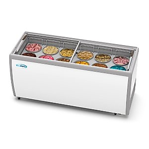 Koolmore 70 inch Commercial Ice Cream Dipping Cabinet Display Case, 12 Large Displayed Tubs, 10 Storing Tube, Sliding Glass Door, Rolling Wheels and Lockable Breaks [20 Cu. Ft.] (KM-ICD-71SD) White