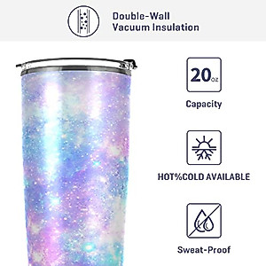 ALAZA Rainbow Galaxy Star Tie Dye Print Water Bottle Tumbler with Lid and Straws 20 Oz Stainless Steel Vacuum Insulated Coffee Travel Mug Cup