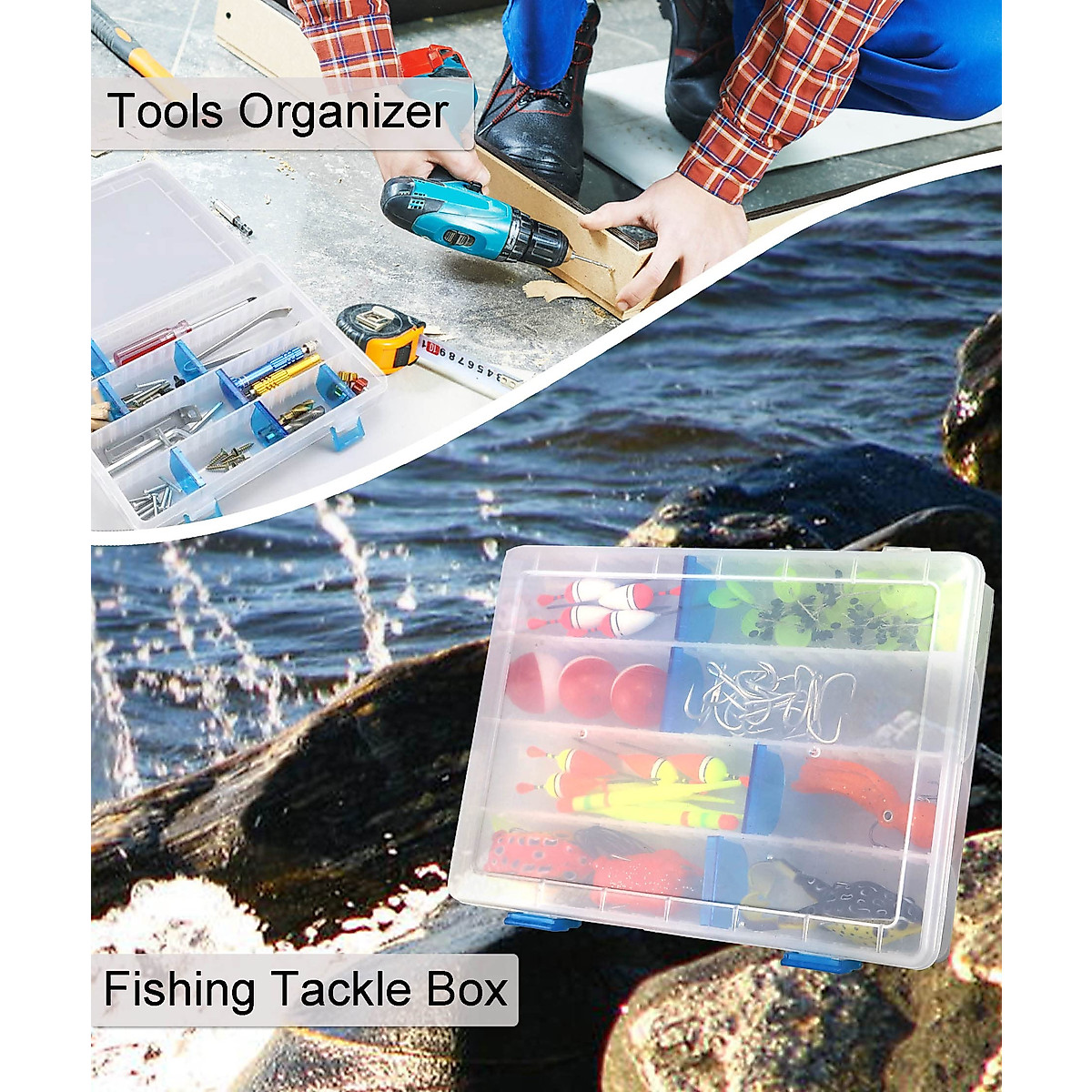 Uxwuy Snackle Box Charcuterie Container Tackle Box Organizer Plastic Clear Tackle Box for Snacks Beads Organizer Art Craft Storage Compartment Box