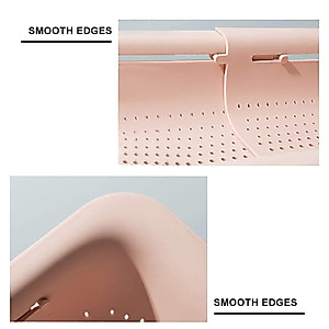 Collapsible Sink Colanders and Strainers Basket Over the Sink Colander Collapsible Colander Extendable Plastic Fruit Vegetable Strainer Drainer Basket for Kitchen(Length 14.3 inch-19.4 inch) (Pink)