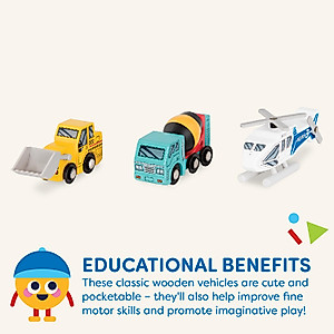 Battat – Miniature Toy Cars – 6 Wooden Minis – Classic Wooden Toys – Mini Ambulance, Cement Truck – 3 Years + – Wooden Vehicles - Set 1