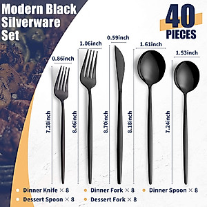 Joincook 40 Piece Black Silverware Set, Stainless Steel Flatware Cutlery Set Service for 8 Including Forks Spoons Knives,Kitchen Utensil Set,Tableware for Home and Restaurant, Dishwasher Safe
