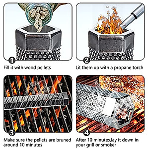 VIGIND Pellet Smoker Tube,12'' Stainless Steel BBQ Smoke Tube, Hot/Cold Smoking for All Charcoal,Works with Electric Gas Charcoal Grilling,Smoker Perfect for Smoking Cheese Nuts Steaks Fish Pork Beef