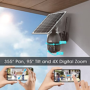 Solar Powered Wireless Security Camera Outdoor,ENSTER Pan Tilt WiFi Home Smart Cam Waterproof with Spotlight,Battery,Solar Panel, Color Night Vision,Motion Detection,2-Way Audio,SD&Cloud Storage-Black