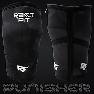 React FIT 7mm SBR Neoprene Knee Sleeves (1 Pair) Support & Compression for Weightlifting, Powerlifting, CrossFit, Training, WOD, GYM, Workout, Sports, Squats, Injury Protection (Medium, Punisher)