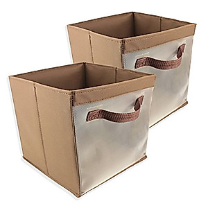 EASYVIEW Storage Cube with Handle | 100% Woven Oxford Nylon Bin with Mesh See Thru Side | 10.5 x 10.5 x 10 Inches, Foldable (Dark Brown 2 Pack)