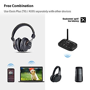 Avantree HT5009 40Hrs Wireless Bluetooth Headphones for TV Watching with Transmitter (Digital Optical RCA AUX), Pass-Through Support, 164ft Long Range, Enhanced Volume for Seniors, No Audio Delay