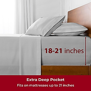 Mellanni Extra Deep Queen Sheets - 4 PC Iconic Collection Bedding - Hotel Luxury, Ultra Soft, Cooling Bed Sheets - Wrinkle, Fade, Stain Resistant (Queen, Light Gray)