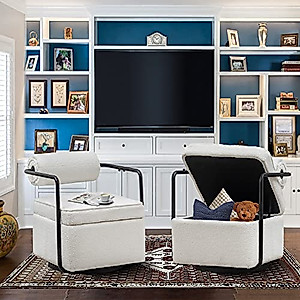 Alunaune Upholstered Sherpa Swivel Storage Living Room Chairs Set of 2, Modern Accent Chair Fuzzy Arm Club Chair Couch, Mid Century Single Sofa Guest Reception Lounge Chair Indoor for Bedrooms-White