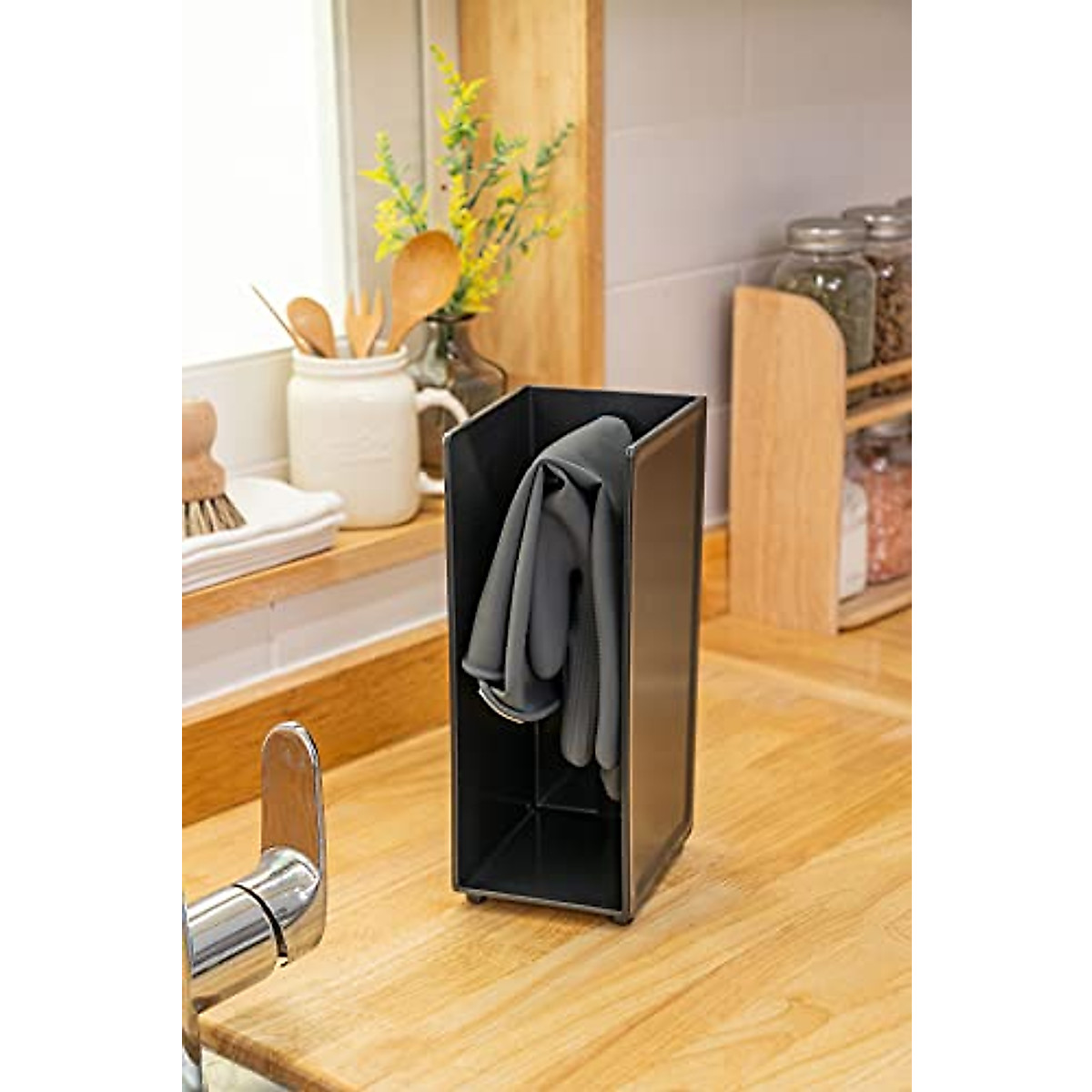 PURUS LIVING Hidden Glove Drying Holder Rack Kitchen Table Top Stand with Dishwashing Rubber Glove, Black