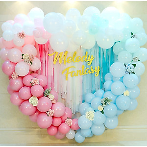 melody fantasy 200 Plastic Strips Pink Blue White Streamers Backdrop Pastel Streamers Fringe Backdrop for Gender Reveal Party Background Streamers Decorations Winter Wonderland Baby Shower Birthday