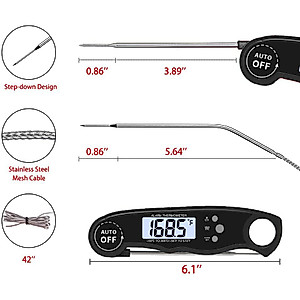 2 in 1 Digital Meat Thermometer for Cooking,Instant Read Food Thermometer for BBQ Grilling,Magnet Foldable Oven Food Thermometer with Calibration,Backlight (Black)