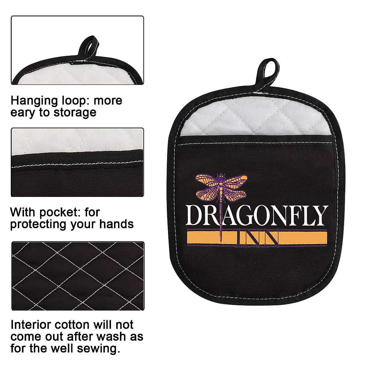 TV Show Inspired Dragonfly Inn Oven Pads Pot Holder with Pocket for Fans Fandom (Dragonfly Inn)