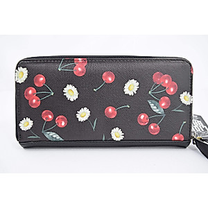 Liquor Brand Cherry Daisy Black zip Around wallet