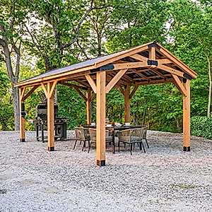 Backyard Discovery Norwood 20 ft. x 12 ft. All Cedar Wooden Carport Pavilion Gazebo with Hard Top Steel Roof